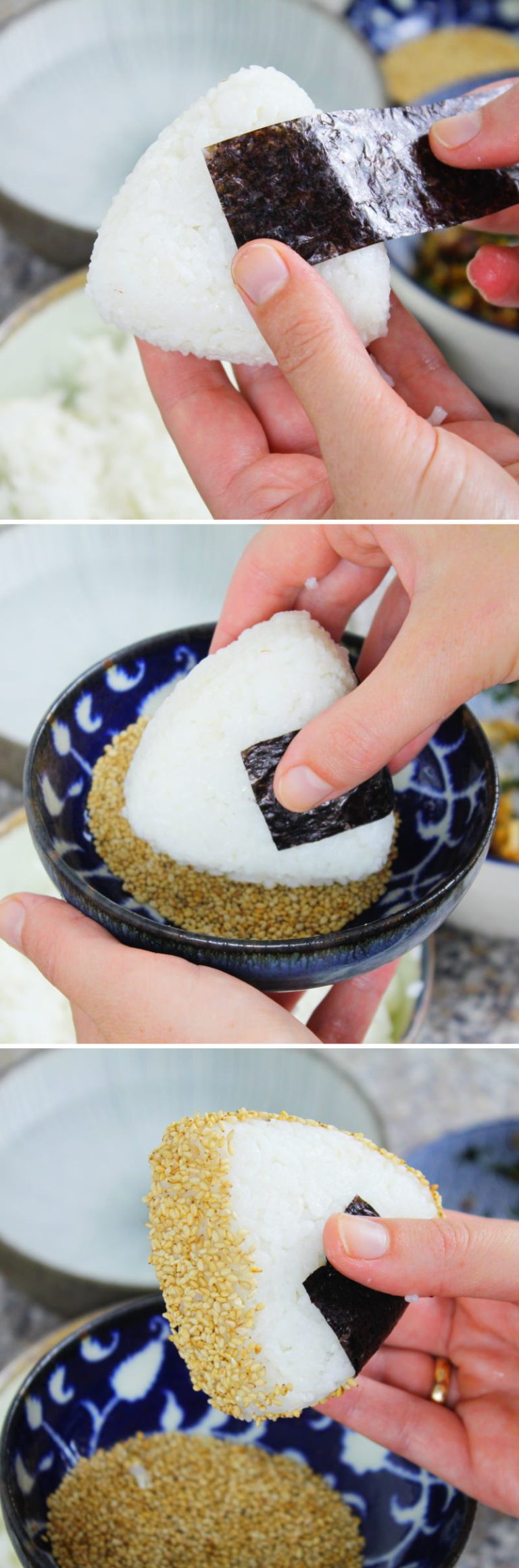 Knusprige Onigiri mit Wakame & Kräuterseitlingen » REZEPT